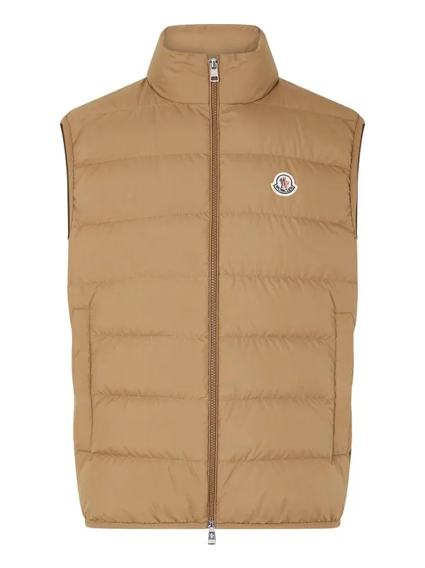 Moncler Quilted Shell Down Gilet With Logo Appliqu - Brown
