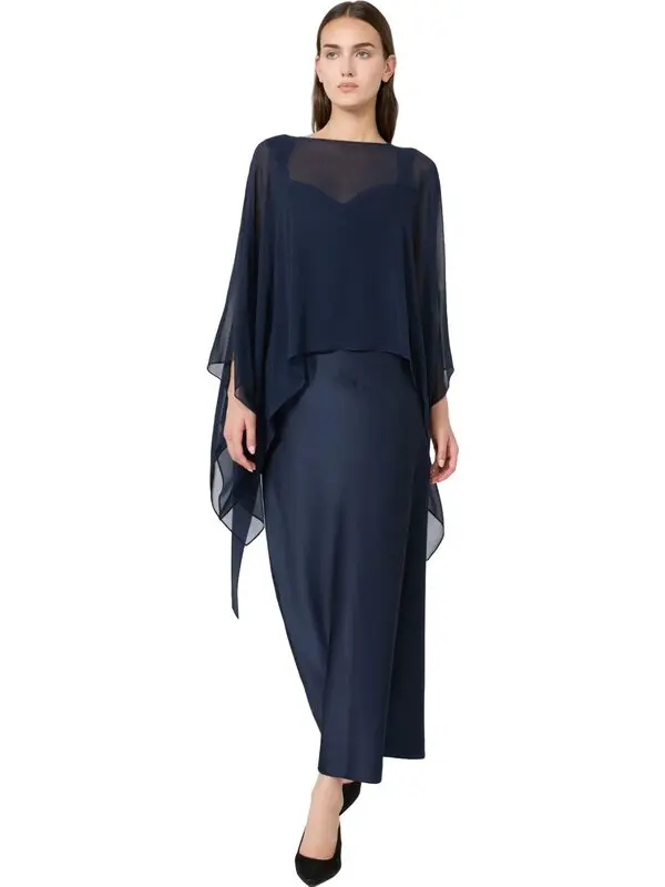 Max Mara Silk Georgette Cropped Cape - Navy