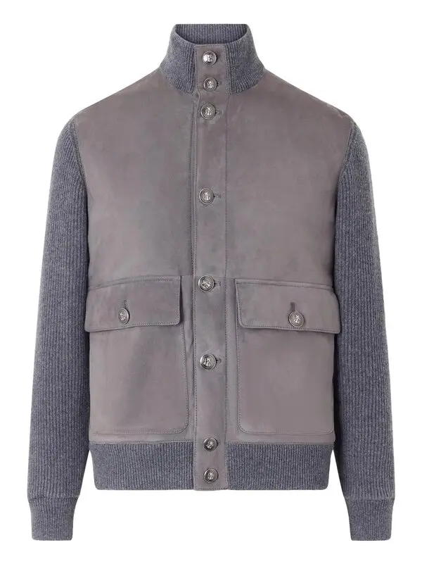 Brunello Cucinelli Suede And Knitted Cashmere Jacket - Gray