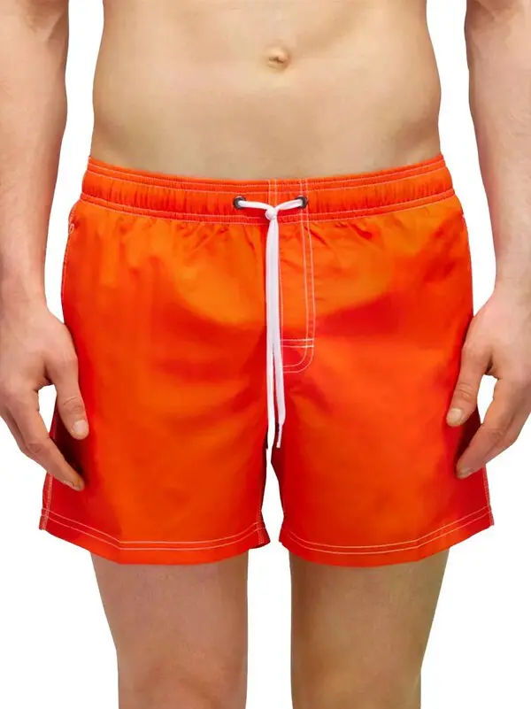 Sundek Striped Swim Shorts With Logo Patch - Orange