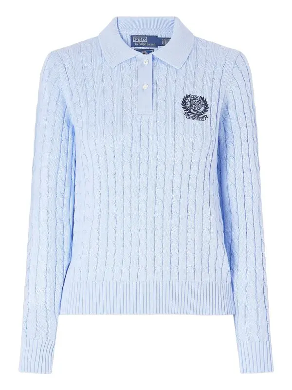 Polo Ralph Lauren Wimbledon Logo-embroidered Cable-knit Cotton Polo Shirt - Blue