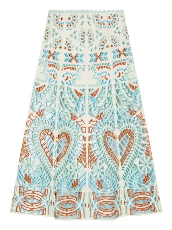 EMPORIO SIRENUSE Broderie Anglaise Cotton Midi Skirt - Neutrals