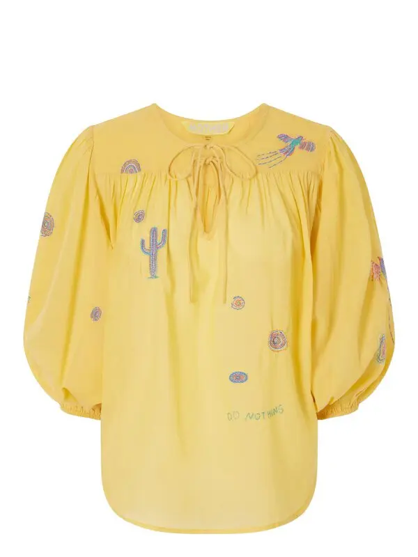 MOTHER The Breeze Embroidered Cotton-blend Voile Blouse - Yellow