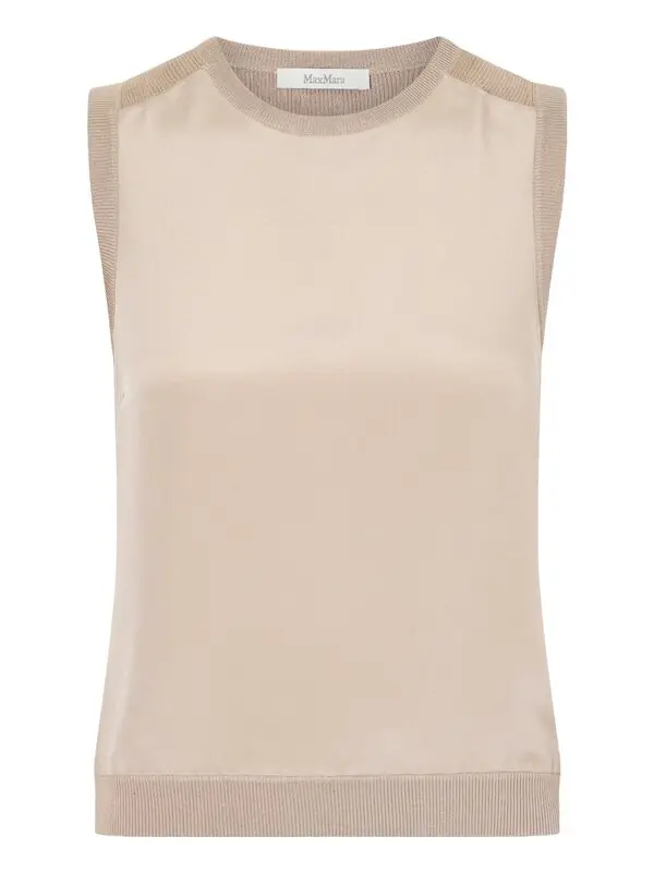 Max Mara Silk-blend Tank Top With Ribbed Trims - Gray