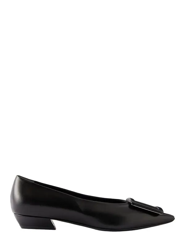 ROGER VIVIER Pointed Toe Leather Ballerina Flats With Buckle Detail - Black