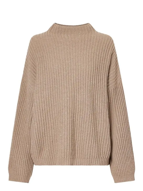 Brunello Cucinelli Sequined Ribbed-knit Turtleneck Sweater - Neutrals