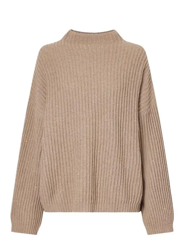 Brunello Cucinelli Sequined Ribbed-knit Turtleneck Sweater - Neutrals