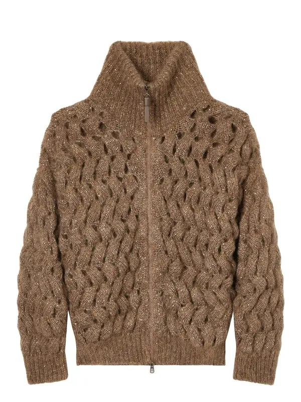 Brunello Cucinelli Mohair-blend Sequin Zip-up Cardigan - Brown