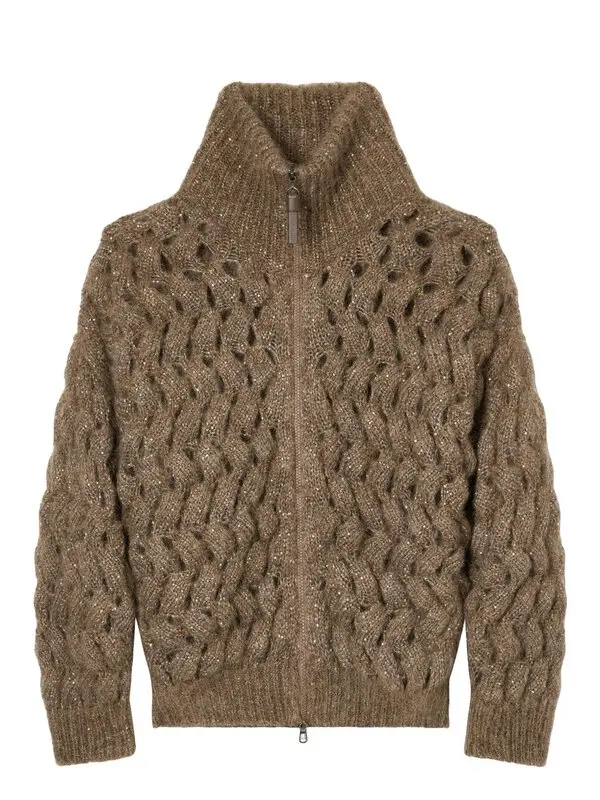 Brunello Cucinelli Mohair-blend Sequin Zip-up Cardigan - Brown