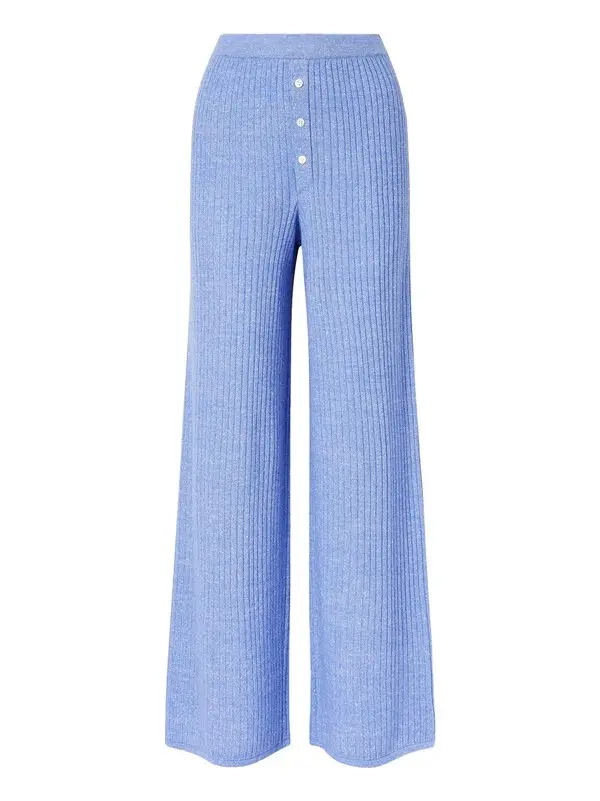 Guest In Residence Everywear Ribbed Cashmere And Linen-blend Wide-leg Pants - Blue