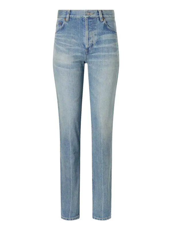 Saint Laurent High-rise Straight-leg Selvedge Denim Jeans - Blue