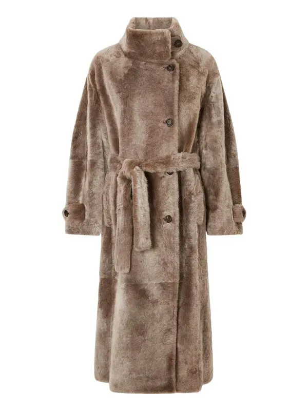 Brunello Cucinelli Belted Shearling Coat - Brown