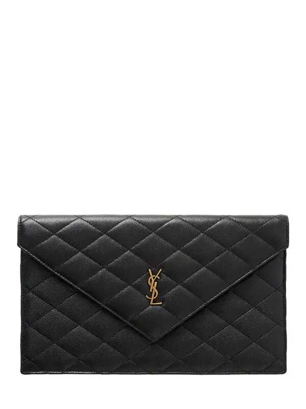 Saint Laurent Quilted Leather Clutch With Logo - Black