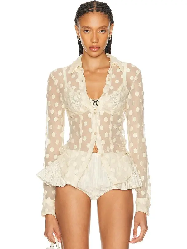 Dries Van Noten Polka Dot Mesh Shirt - Ecru