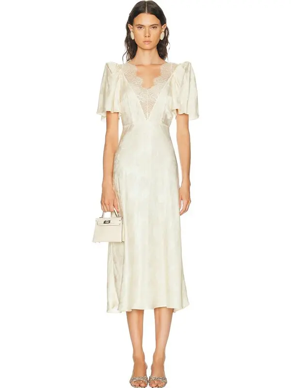 Ronny Kobo Silk Blend Lace Trim Midi Dress - Marble