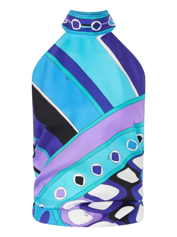 Emilio Pucci Printed Silk-twill Halterneck Top - Blue