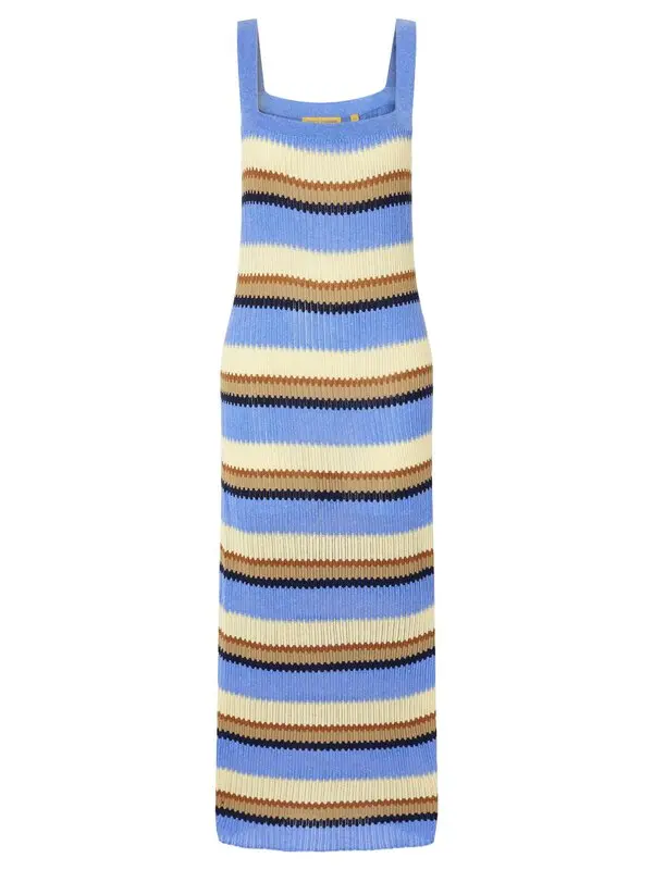 Guest In Residence Palazzo Striped Ribbed Silk And Linen-blend Midi Dress - Blue