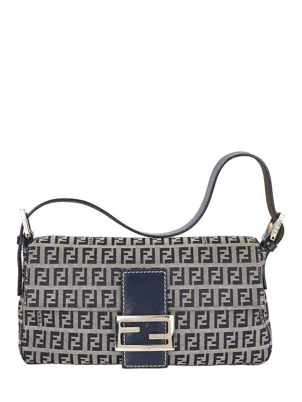 Fendi Zucchino Monogram Baguette Shoulder Bag - Blue
