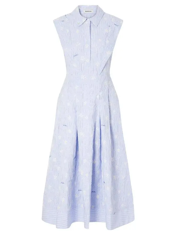 Simkhai Neri Embroidered Striped Cotton-poplin Midi Dress - Blue