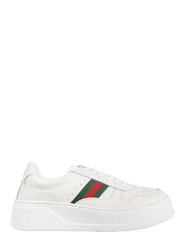 Gucci Web" Logo Detail Leather Chunky Sneakers - White