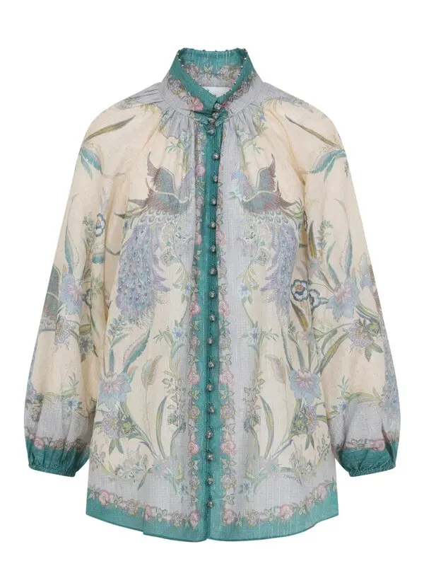 Zimmermann Indra Billow Blouse Floral Print Silk Cotton Blend - Multicolor