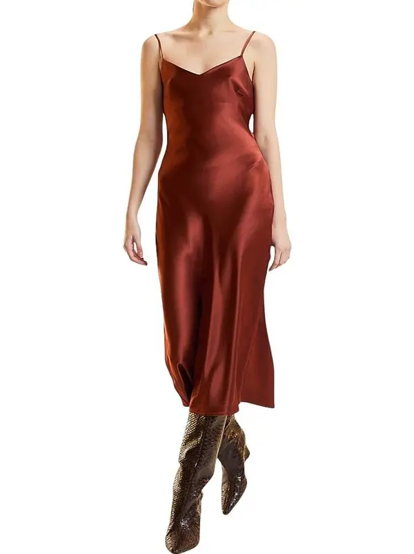 Cynthia Rowley Satin Midi Slip Dress - Rust