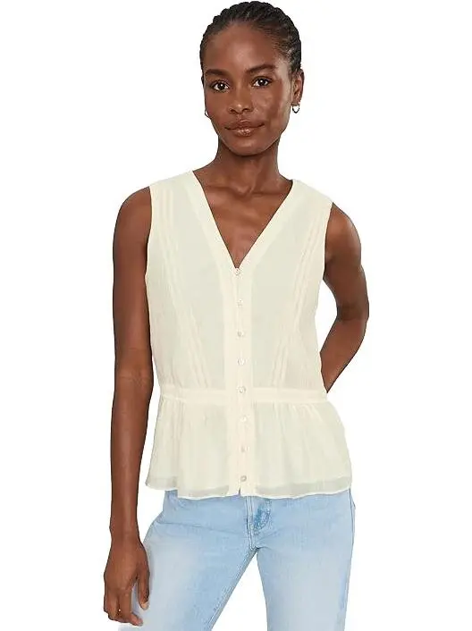 Vince Camuto Sleeveless V-neck Lace Trim Peplum Top - White