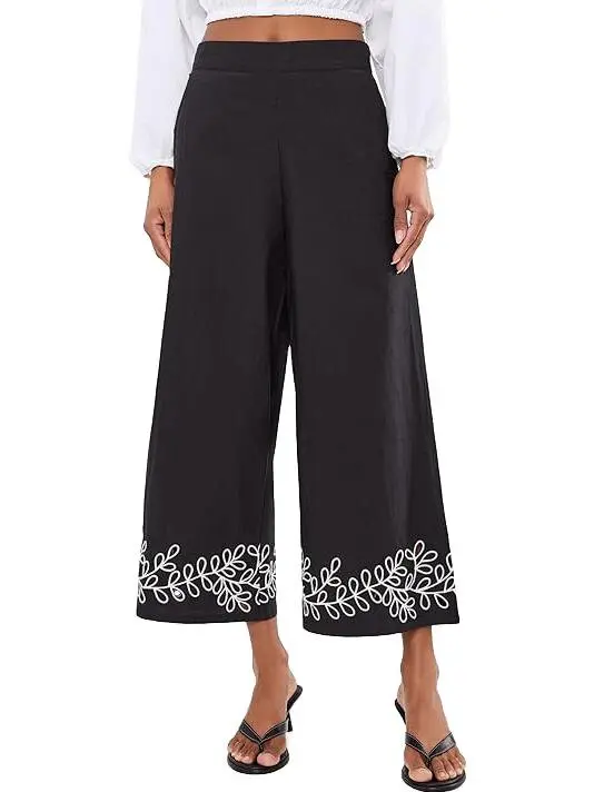 Vince Camuto Embroidered Tie Waist Pants - Black