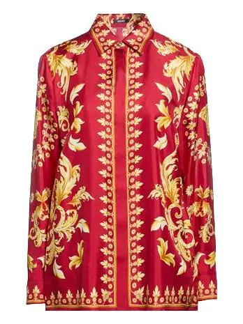 Versace Cream Silk Satin Shirt With Signature Print - Red