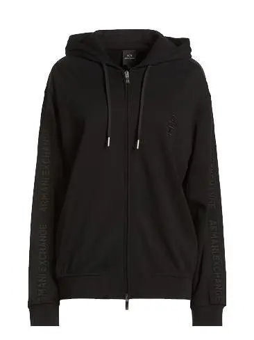 Armani Exchange Cotton Zip-up Hoodie With Embroidered Logo And Side Stripes - Black