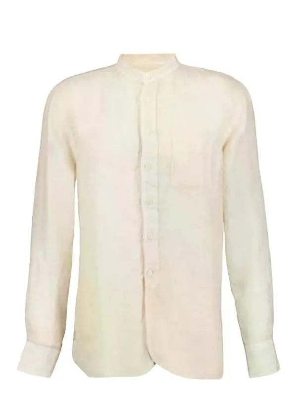 120% Lino Band-collar Pocket Shirt - Neutrals
