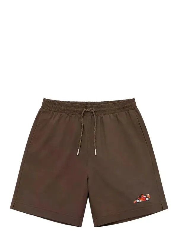 ALBERTO BRESCI Embroidered Motif Drawstring Shorts - Brown