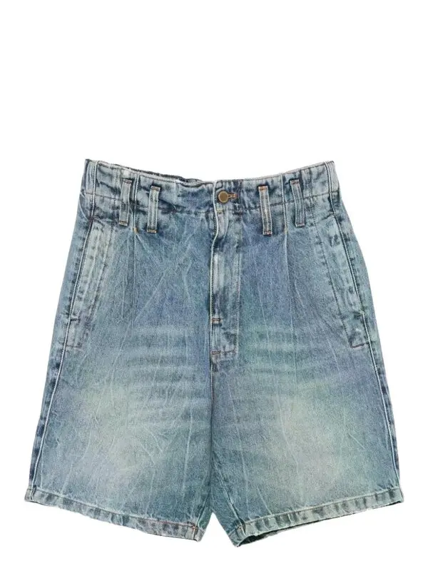 CULTURA Acid Wash Pleated Shorts - Blue