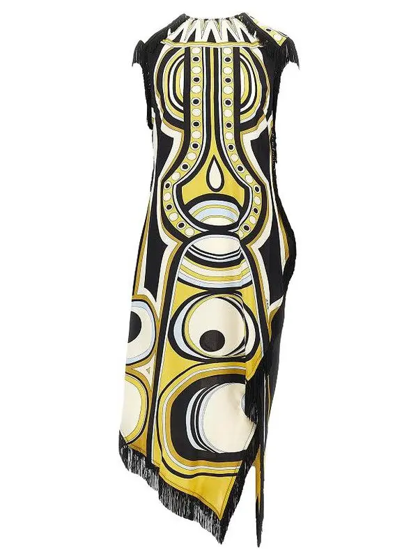 La DoubleJ Printed Silk Scarf Midi Dress - Multicolor