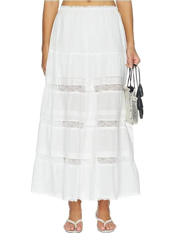 Steve Madden Elisse Tiered Lace Maxi Skirt - Cloud Dancer