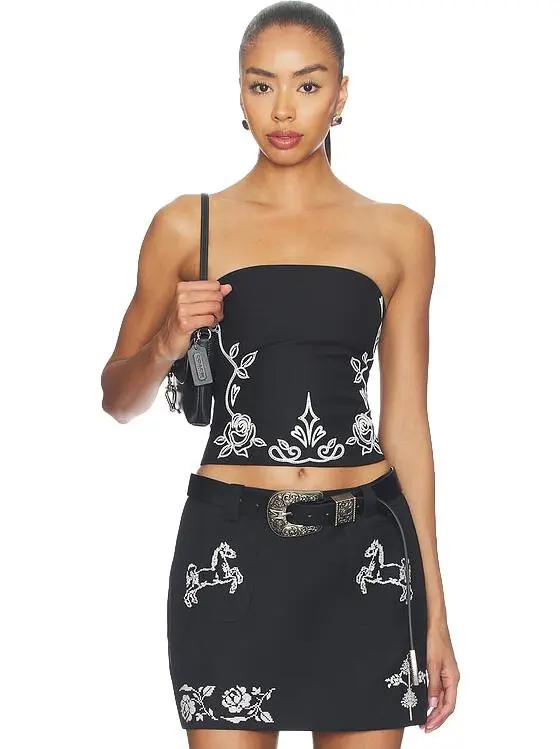 MARKGONG Floral Embroidered Tube Top - Black