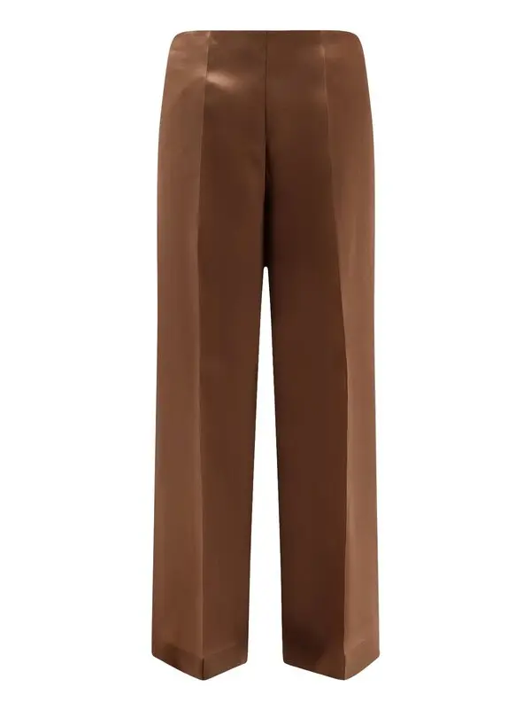 Alberta Ferretti Silk Wide Leg Trousers With Side Slits - Brown