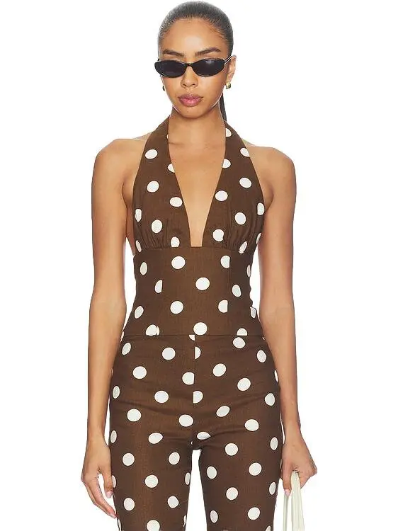 Majorelle Polka Dot Halter Neck Top - Brown