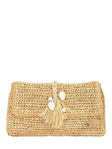 FLORABELLA Chastanet Crochet Raffia Clutch - Neutral