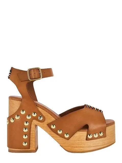 Free People Cecily Clog With Wooden Sole And Studded Trim - Brown