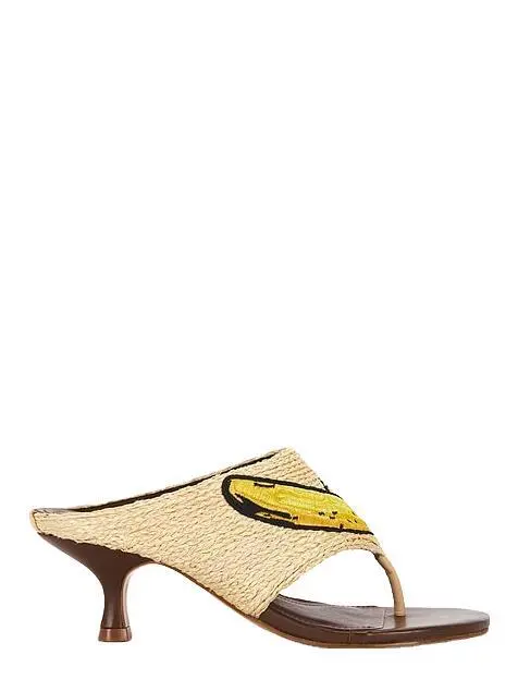 Farm Rio Raffia Kitten Heel Thong Sandals - Neutral