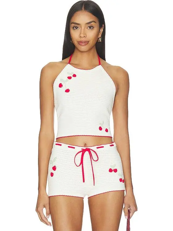 LoveShackFancy Avanyah Crochet Halterneck Top - Ivory