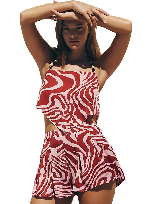 CELANDINE High Rise Wide Leg Shorts - Pink Pattern