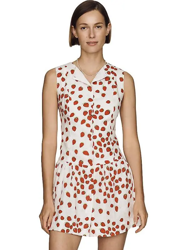 S/W/F Linen A-line Mini Dress With Strawberry Print - Strawlette