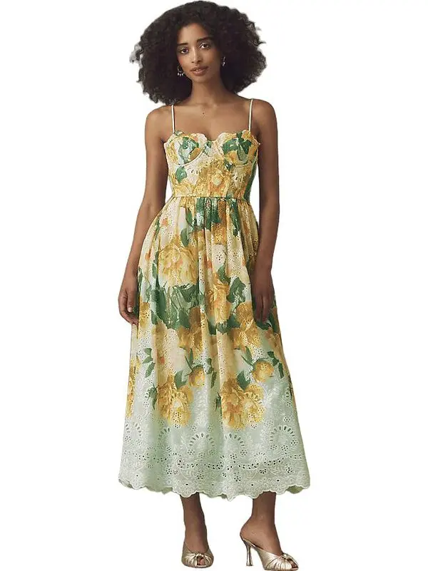 Bhldn Blooming Bustier Maxi Dress - Yellow Pattern