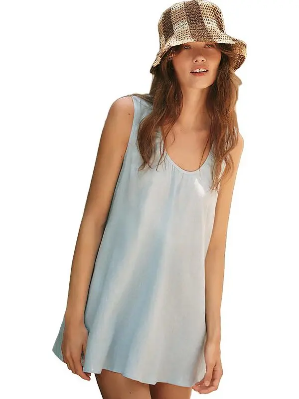 CELANDINE Linen-blend Scoop Dress - Stone Blue