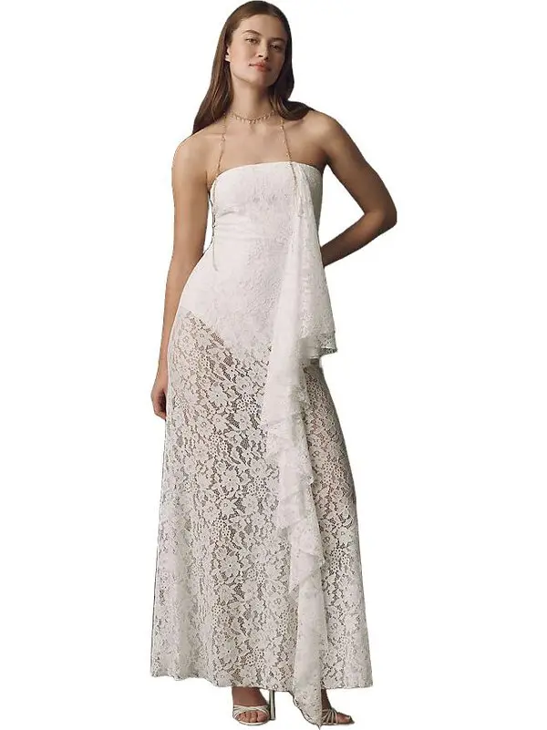 MARE MARE Strapless Lace Pickup Bodysuit Maxi Dress - Ivory