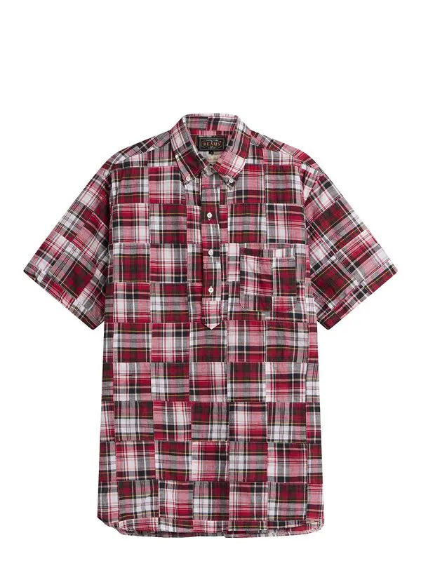 BEAMS Pullover Patchwork Masras Shirt - Red Patchwork
