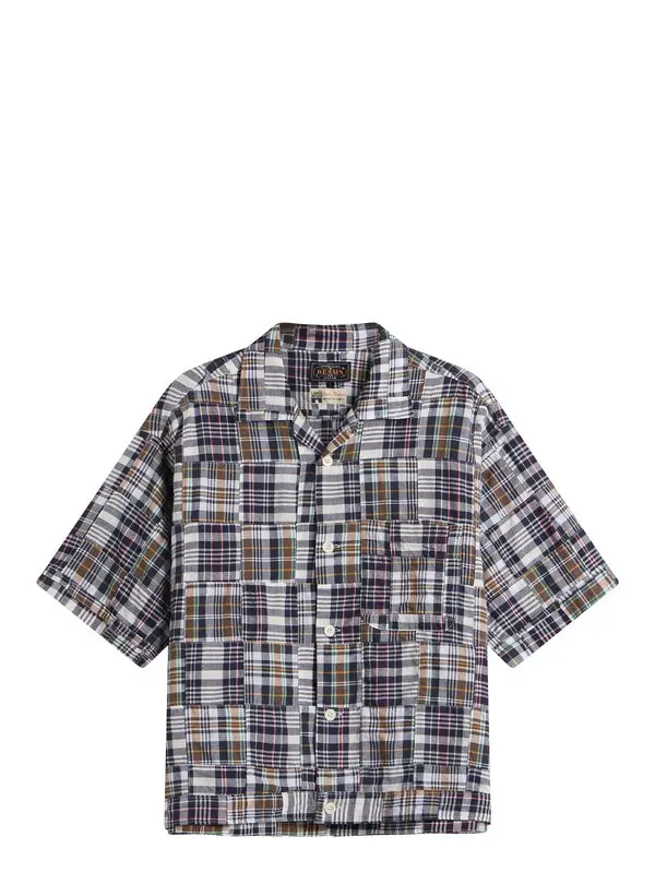 BEAMS Patchwork Madras Cabana Shirt - Navy