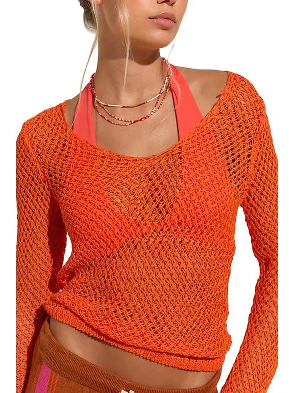 Free People Coconut Knit Long Sleeve Sweater - Flame